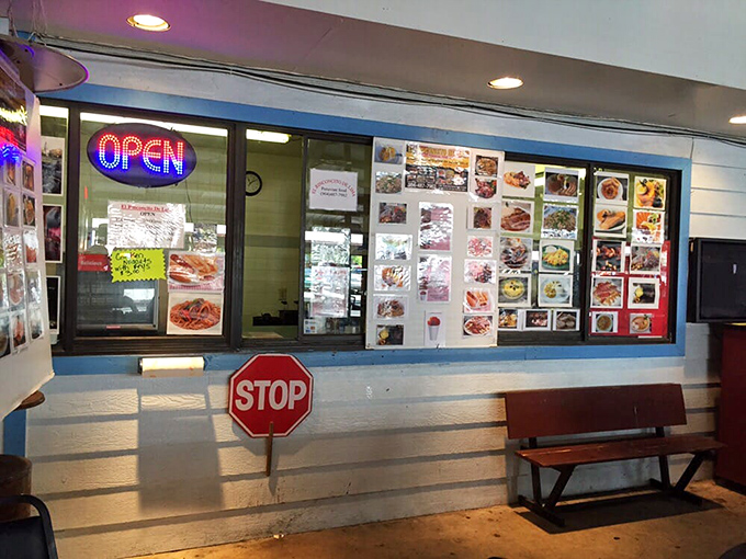 This food stall's menu board is like a delicious roadmap to flavor town&mdash;just follow the neon "OPEN" sign to culinary satisfaction.
