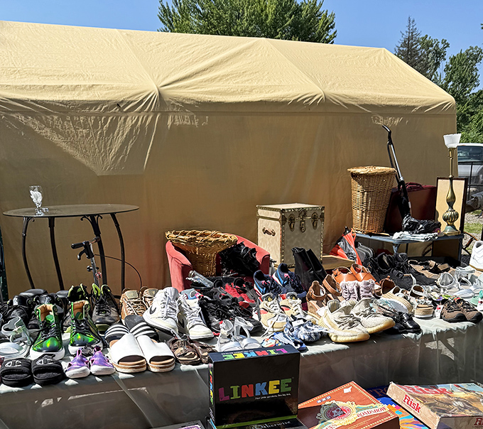 A shoe lover's dream or nightmare? Hundreds of footwear options create a chaotic mosaic where your next favorite pair hides in plain sight.