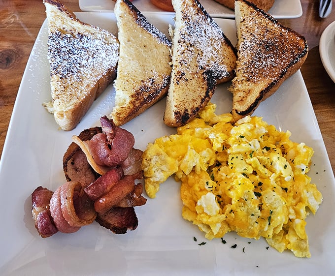 French toast, bacon, and eggs&mdash;the holy trinity of breakfast that makes you wonder why anyone bothers with lunch or dinner at all.