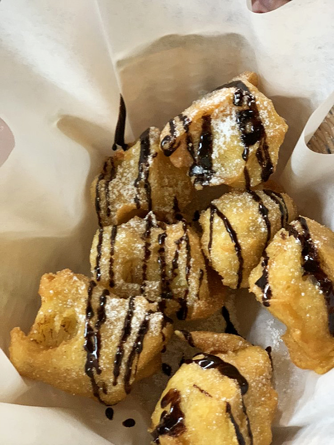 Proof that fruit can join the deep-fried party too&mdash;these powdered sugar and chocolate-drizzled banana treasures are like carnival food for grown-ups.