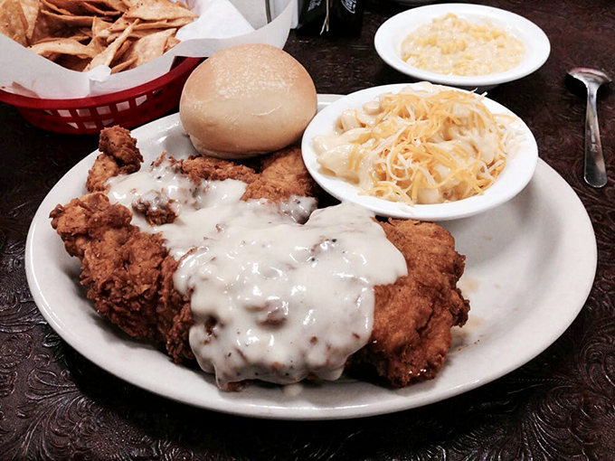 Chicken fried chicken &ndash; because sometimes regular fried chicken just isn't enough. That gravy river would make Mark Twain write another novel.