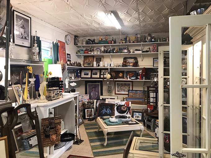 This room feels like the set designer from Wes Anderson's "The Royal Tenenbaums" created a cozy nook for treasure hunters.