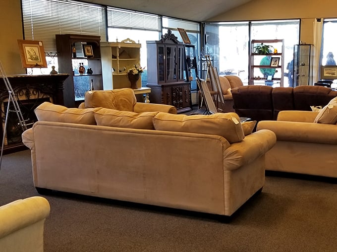 Plush furniture galore makes you wonder why anyone pays full price for comfort anymore.