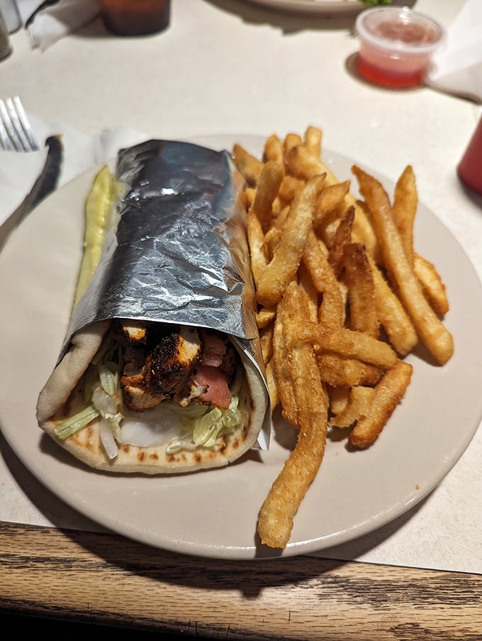The legendary gyro&mdash;seasoned meat wrapped in warm pita with fresh veggies and a side of crispy fries&mdash;worth every mile of the journey to Cambridge.