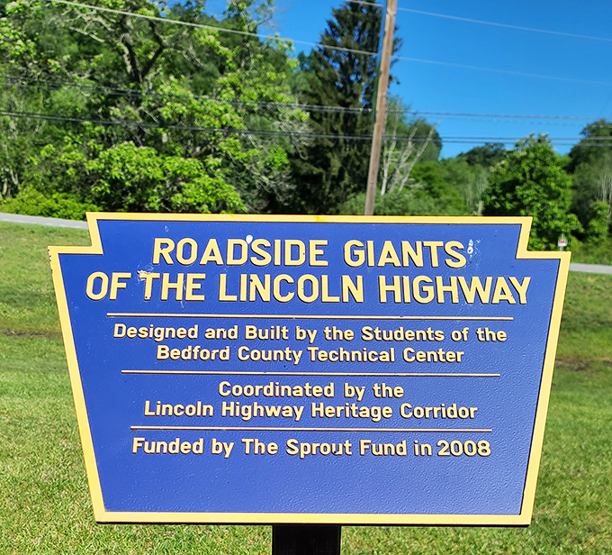 History revealed! This marker tells the story behind the quarter&mdash;a creative project bringing oversized Americana to the Lincoln Highway corridor.