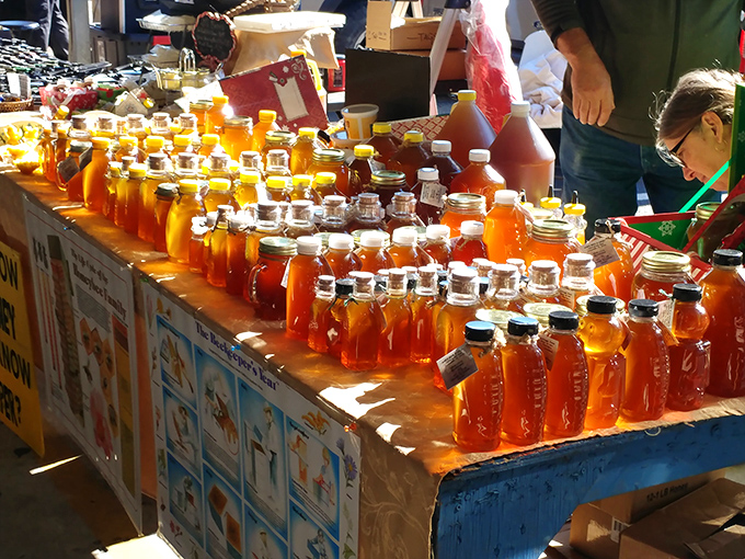 Liquid gold in glass jars! This honey display shimmers with amber promise, each bottle holding sunshine you can spread on toast.