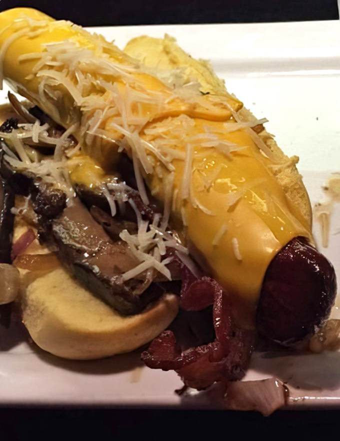 When a hot dog transcends its humble origins and becomes something worthy of worship. That melted cheese is speaking my language.