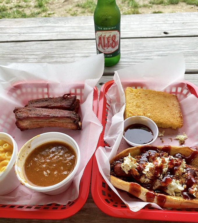 Ale8 and BBQ&mdash;a Kentucky-Ohio friendship that rivals Ben and Jerry. Those ribs look like they're auditioning for a meat calendar, and winning.