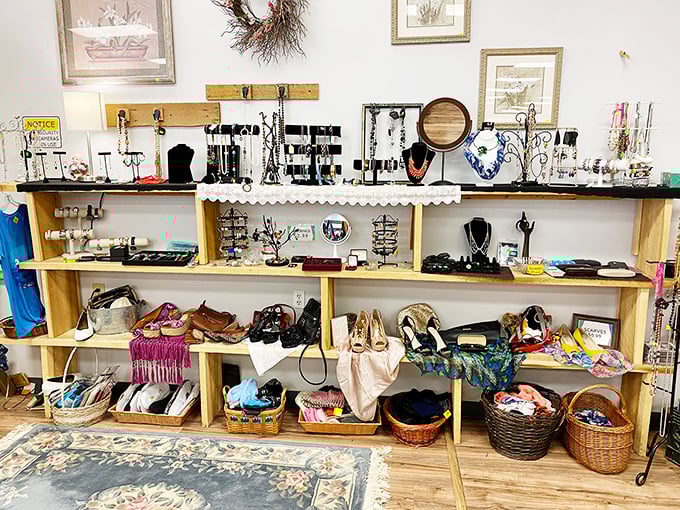 The jewelry and accessories section is like a museum where you can actually take things home. Yesterday's statement pieces become tomorrow's conversation starters.