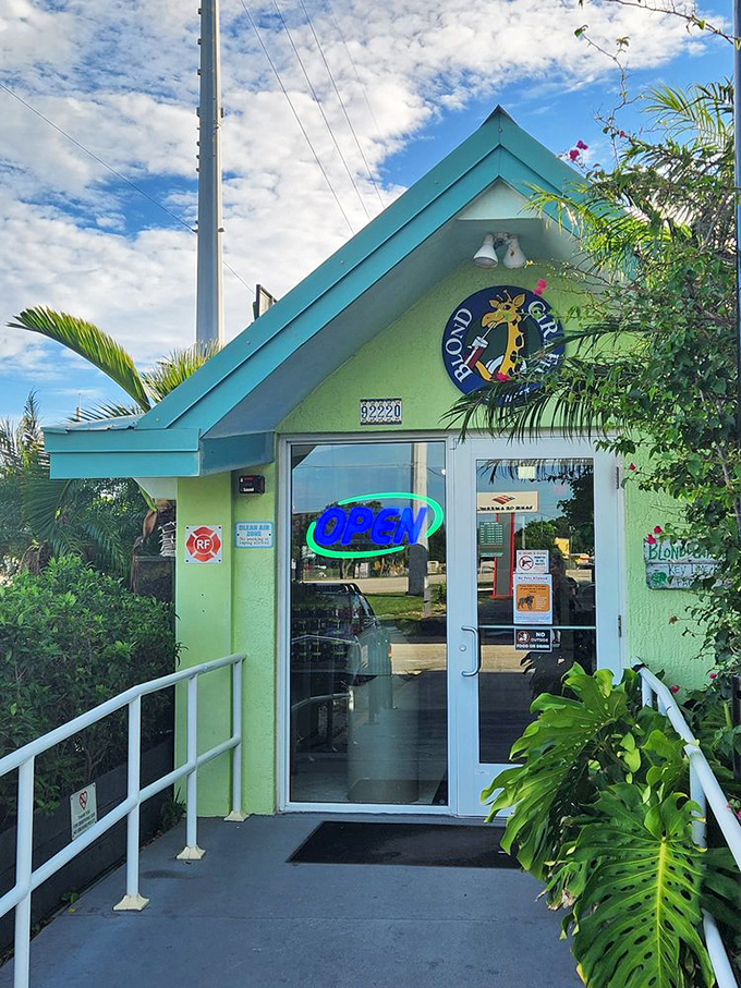 The cheerful turquoise trim and iconic giraffe logo have become a beacon for dessert pilgrims traveling the Overseas Highway. The "OPEN" sign never disappoints.