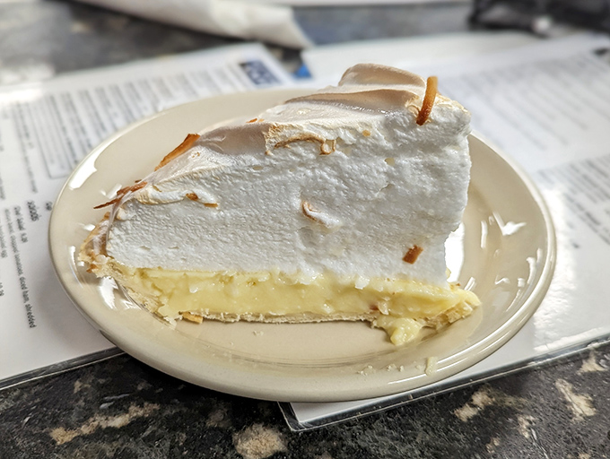 Lemon meringue pie with clouds of meringue so tall they need FAA clearance. The perfect balance of sweet and tart that makes your taste buds do a little dance.