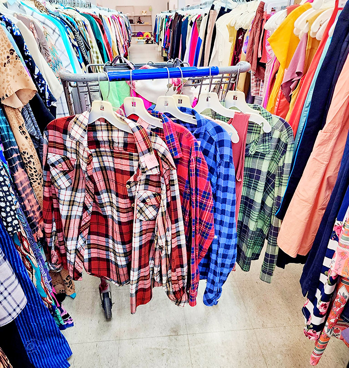 The flannel section alone could outfit an entire 90s grunge revival band with authentic vintage pieces.