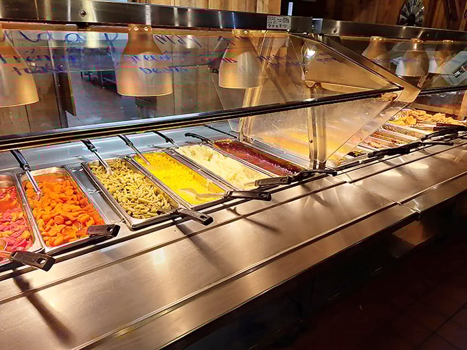 The main buffet line stretches before you like the yellow brick road, except instead of Oz, you're headed toward mashed potato nirvana.