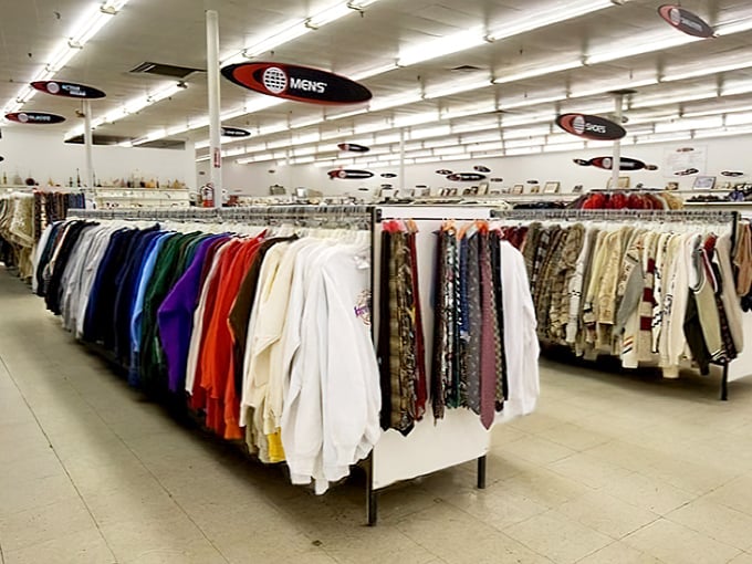 The men's department: a color-coded wonderland where ties and dress shirts stand at attention, waiting for their next career opportunity.