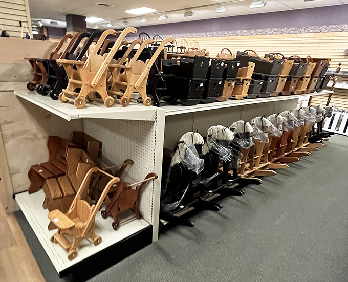 Noah would be impressed by this wooden menagerie of miniature horses and buggies. Each tiny creation represents hours of patient craftsmanship and generations of skill.