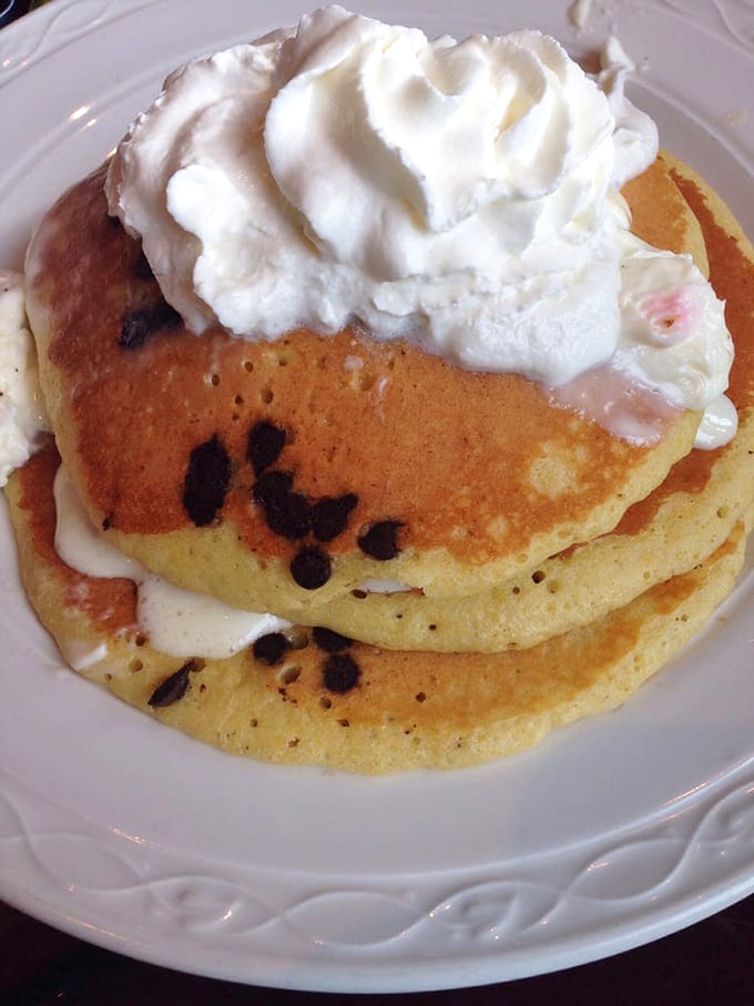 Fluffy blueberry pancakes crowned with whipped cream create the kind of breakfast dreams that fuel happy mornings.