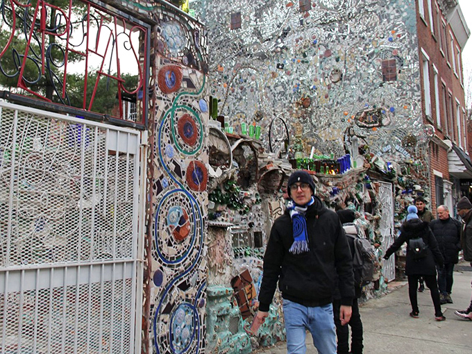 Even on chilly days, the Magic Gardens' exterior walls stop sidewalk travelers in their tracks. "I'll just be five minutes late to work today."