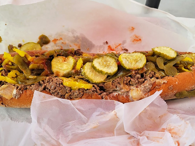 The perfect cheesesteak doesn't exi— Oh wait, here it is. Those pickles and peppers add the acid kick that elevates everything.