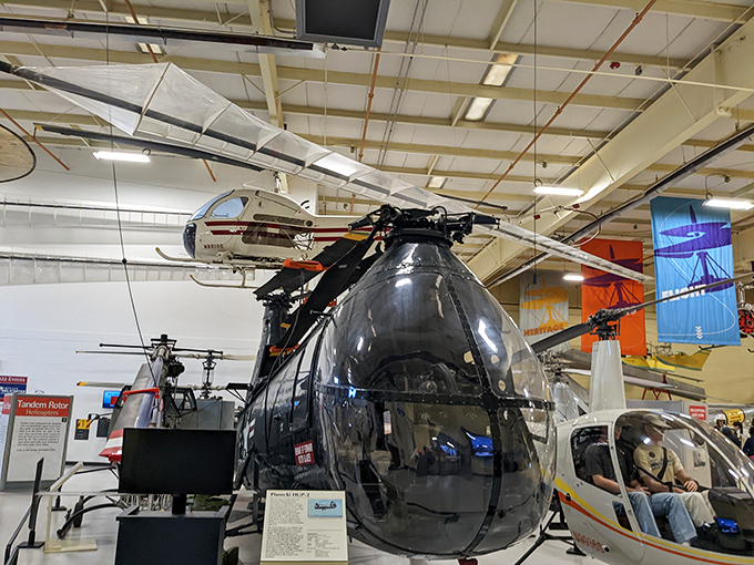 The museum's interior houses an impressive array of helicopters, from military workhorses to sleek civilian models, all under one roof.