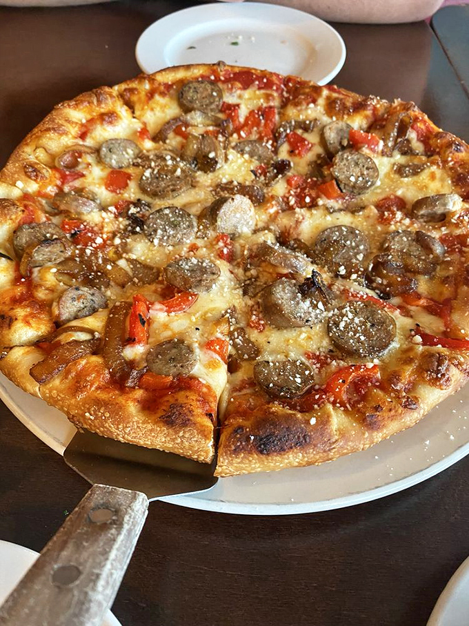 This sausage and red pepper pizza doesn't just feed you&mdash;it respects you, with a crust that achieves that mythical balance between chewy and crisp.