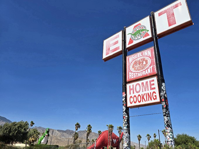 The Wheel Inn keeps travelers fueled up for their dinosaur encounters in true roadside fashion.