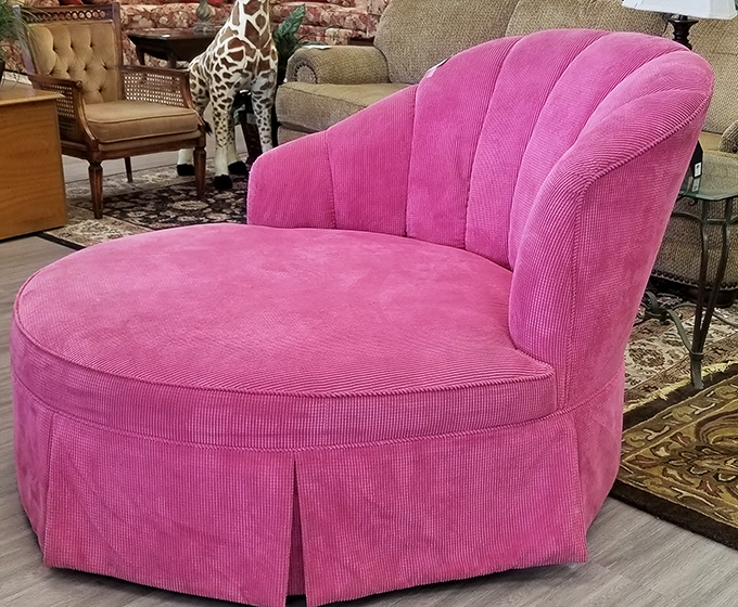 The pink throne awaits! This plush corduroy chaise lounge isn't just furniture&mdash;it's an attitude, a statement, a place to dramatically recline while reading texts.