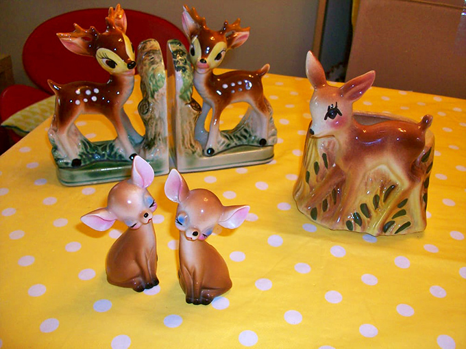 Bambi's extended family reunion! These mid-century ceramic deer figurines were the crown jewels of 1950s suburban mantels.