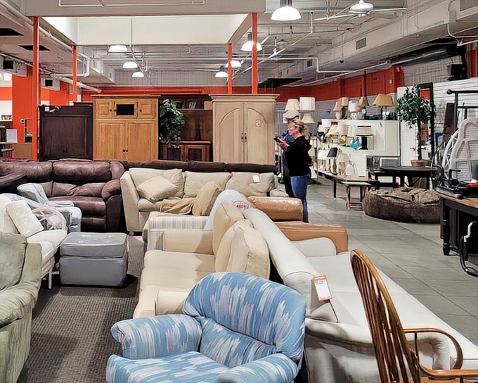 The couch section: where you can test-sit your way through decades of design history without the commitment of full-price furniture stores.