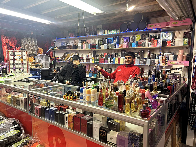 The perfume counter offers a fragrant oasis amid the treasure hunt. These glass bottles hold promises of transformation, one spritz at a time.