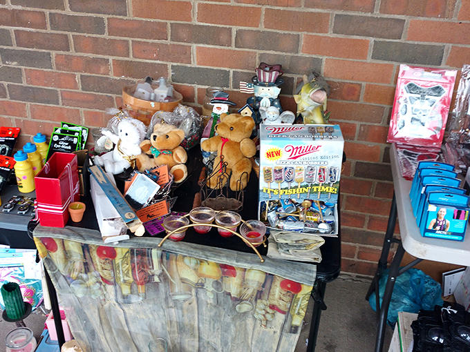 The island of misfit toys has nothing on this collection. These stuffed animals and vintage Miller beer memorabilia are just waiting for their second chance at love.