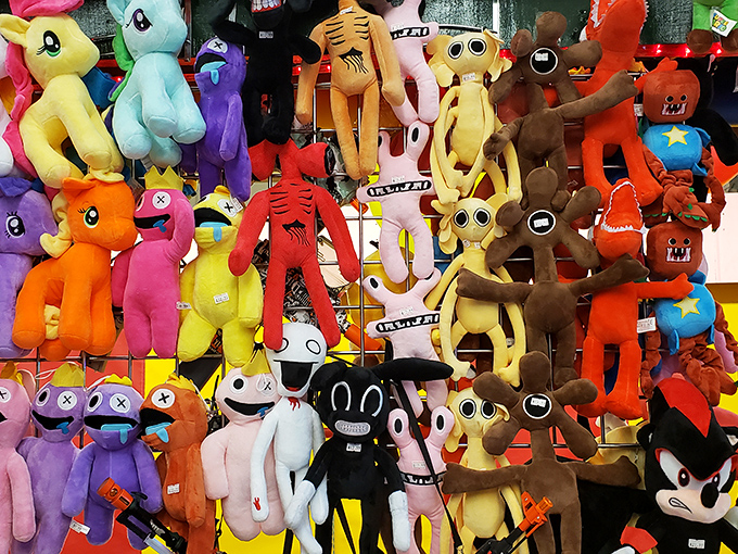 Not food, but definitely feeding the soul. These plush companions watch over the market like soft, slightly judgmental guardians of commerce.