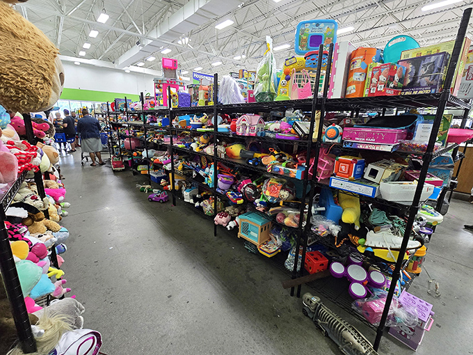 Toy Story comes to life in this colorful aisle. Yesterday's beloved playthings await new adventures with the next generation of imaginative kids.