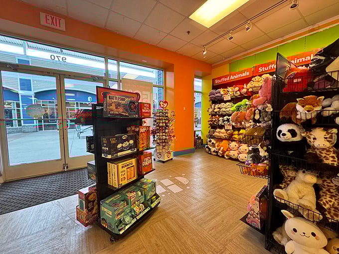 The toy store entrance beckons with stuffed animals and games, proving that Tanger isn't just a paradise for adults with credit cards.