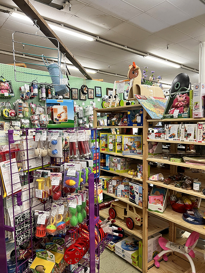 Remember when toys didn't need batteries? This colorful corner celebrates childhood from simpler times, with treasures for collectors of all ages. 