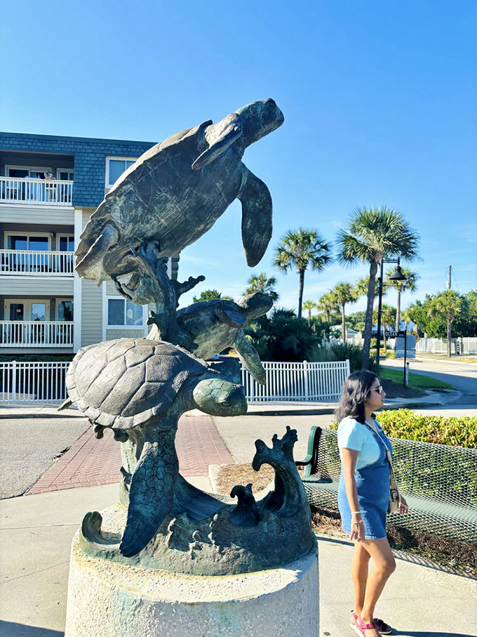 This magnificent sea turtle sculpture captures the spirit of Isle of Palms' conservation efforts, a permanent reminder of the delicate marine life just offshore.