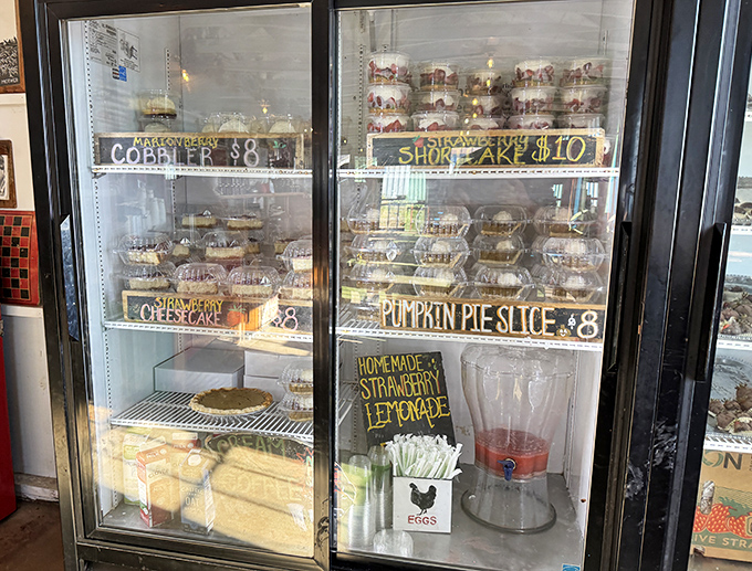 Behind glass but not out of reach: homemade cobblers, shortcakes, and cheesecakes that would make your grandmother both proud and jealous.