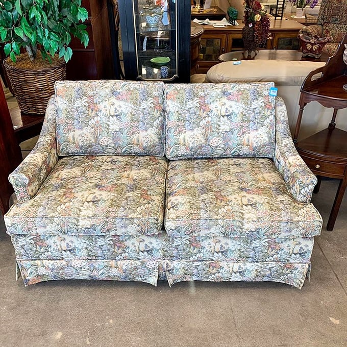 Grandma's sofa makes its triumphant return! This floral beauty is either hideously outdated or the hippest vintage find of the century, depending on your Instagram aesthetic.