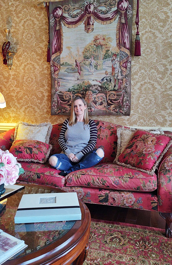 The floral sofa isn't just comfortable&mdash;it's practically a time machine to an era when people wrote letters instead of texts.