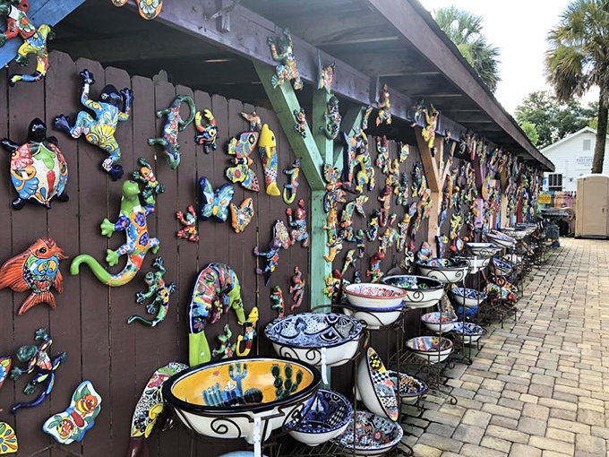 These vibrant wall-mounted creatures seem ready to swim right off their display, bringing Caribbean color to even the most landlocked Florida patios.