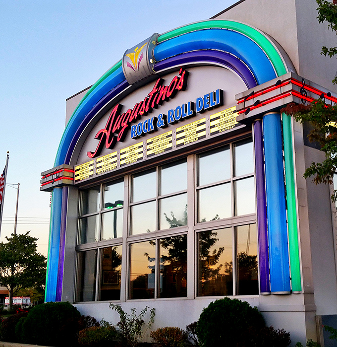 Augustino's rainbow arch screams fun louder than a jukebox playing your favorite oldies. 