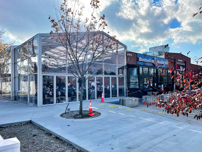 Boston Fish Market's modern glass pavilion brings a touch of architectural flair to their seafood sanctuary.