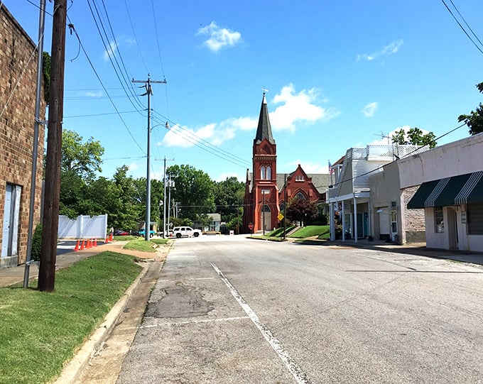 Brownsville's church spire punctuates the small-town skyline like an exclamation point at the end of a love letter to simpler times.
