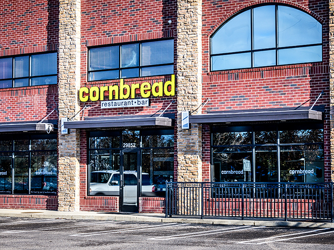 This upscale exterior hints at Southern comfort food elevated to an art form &ndash; cornbread never looked so sophisticated. 