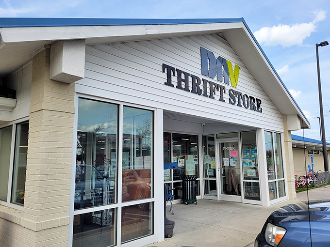 DAV's classic white siding and peaked roof house treasures with purpose. Veterans helping veterans through the magic of thrifting!