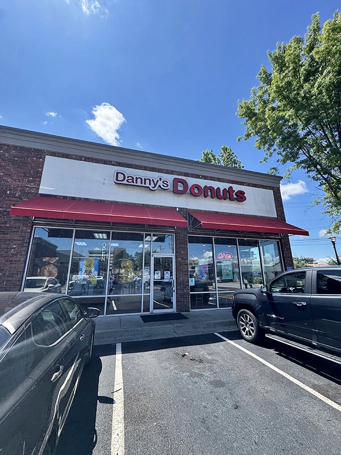 Danny's Donuts' classic brick storefront with red awning is like stepping into a simpler time. When donuts were donuts and calories didn't count!