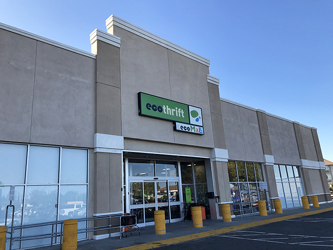 Eco Thrift's clean, modern exterior hints at the organized bargain paradise waiting just beyond those doors.