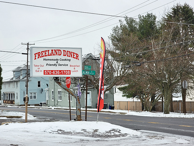 The Freeland Diner's simple sign promises exactly what you want: "Homemade Cooking" that tastes like someone's grandmother is in the kitchen.