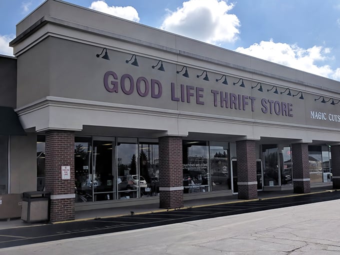 Good Life Thrift Store lives up to its name with an inviting storefront that promises treasures within.