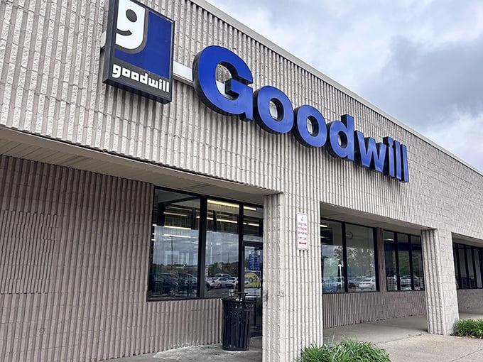 The iconic blue Goodwill sign signals a motherlode of secondhand treasures in Hermitage.