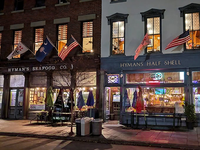 History meets hunger at Hyman's! These century-old walls have witnessed countless seafood love affairs under the glow of evening lights.
